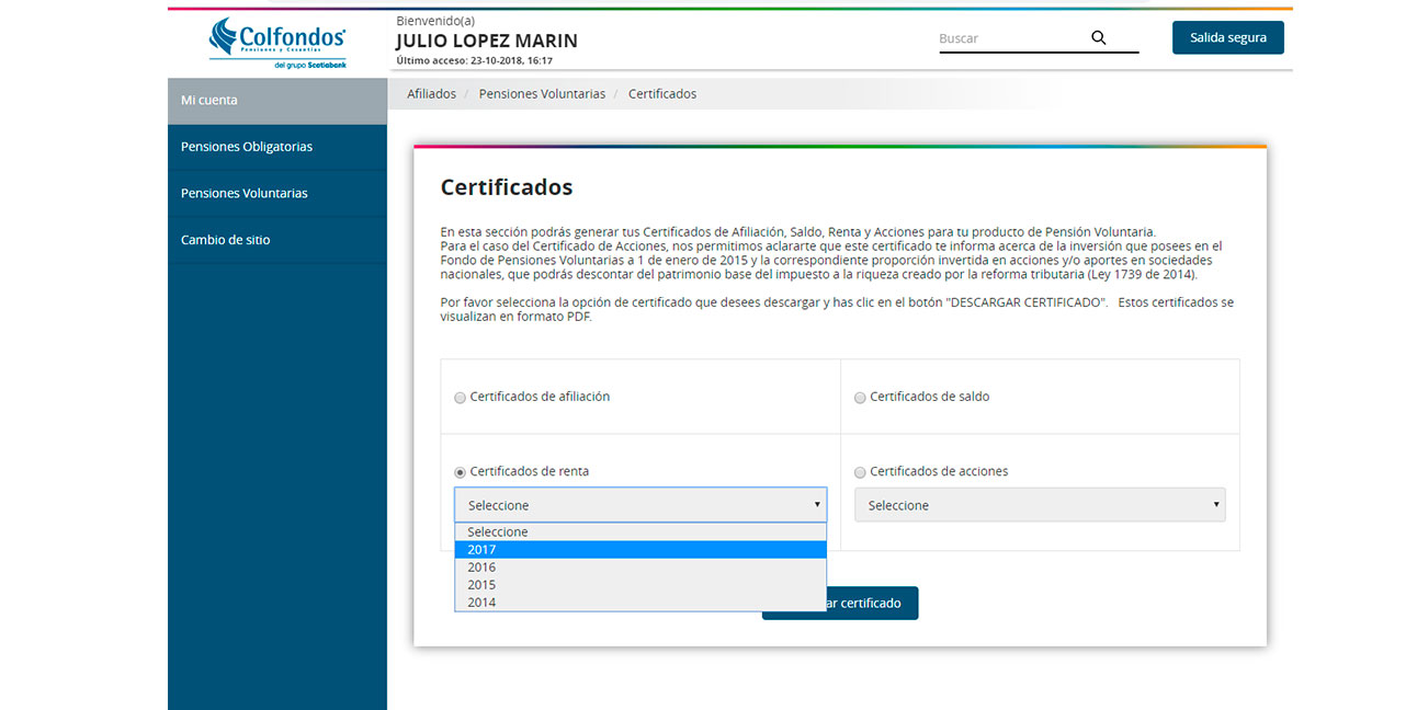 ¿Cómo obtener los certificados tributarios? | Colfondos
