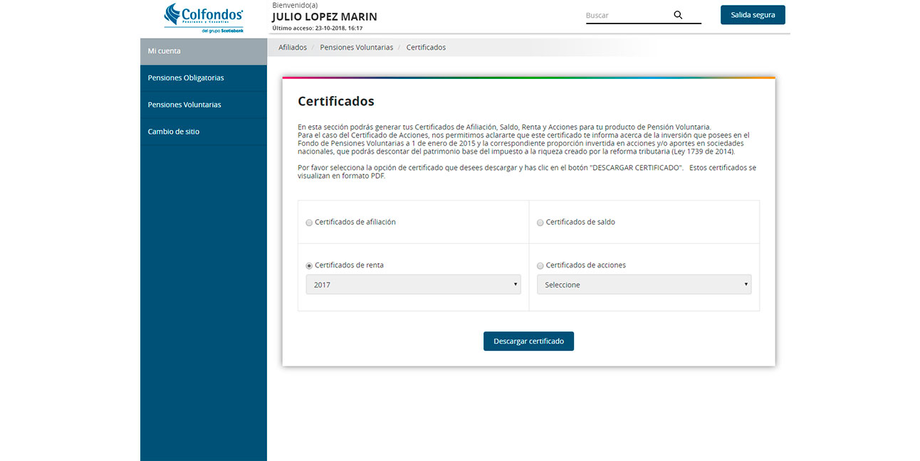¿Cómo obtener los certificados tributarios? | Colfondos